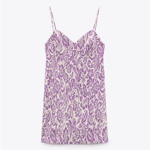 Zara | Dresses | New Zara Short Jacquard Dress In Purplewhite | Poshmark